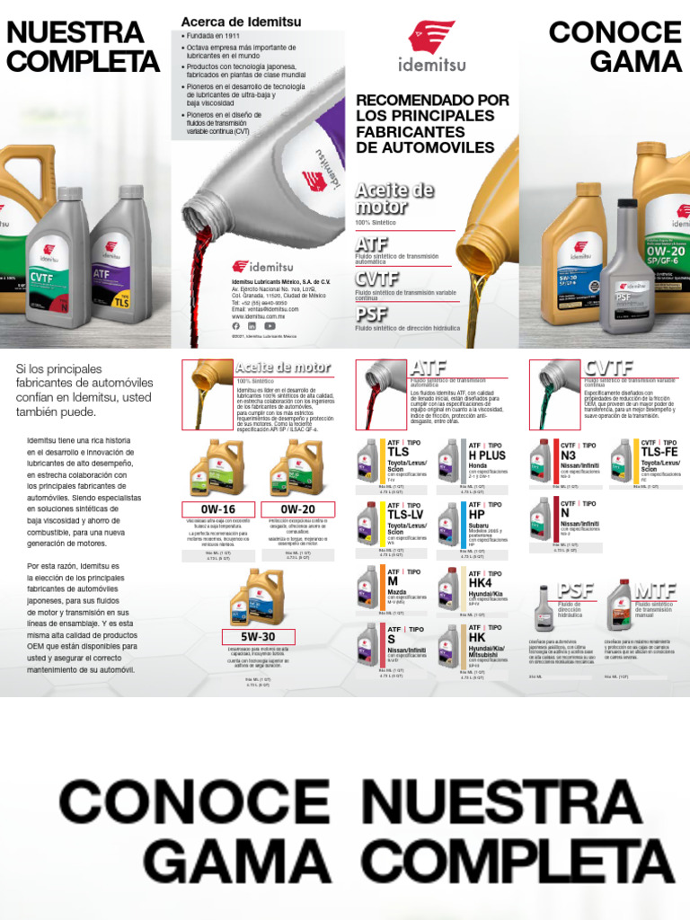 Lubricantes Sintéticos Idemitsu: Calidad OEM | PDF | Lexus | Toyota