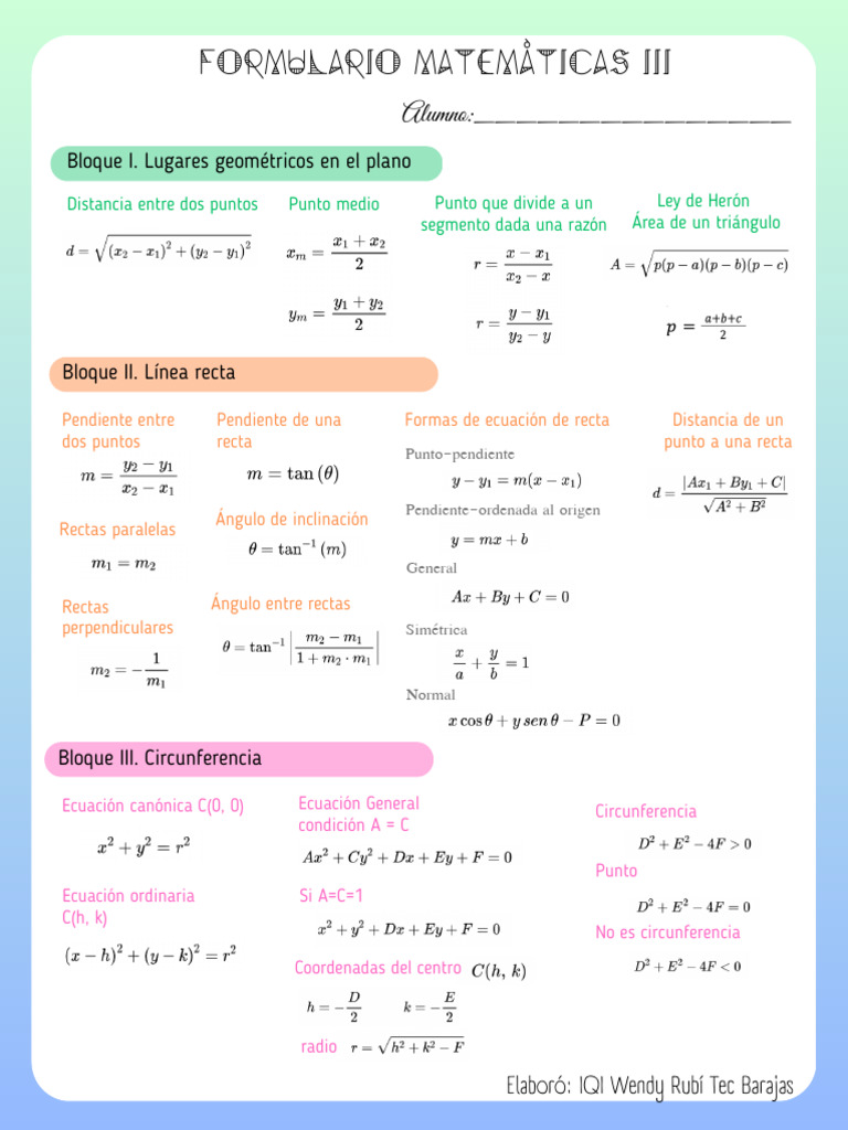 Formulario de Matemáticas III: Geometría | PDF