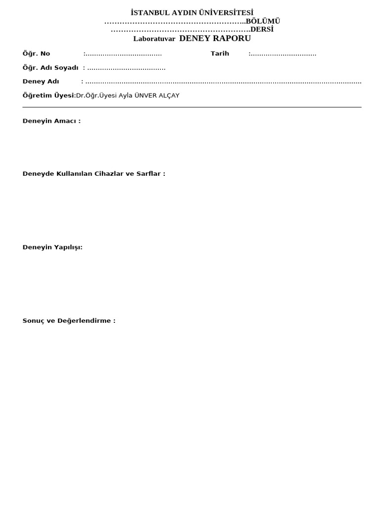 Ogrenci Deney Raporu Formati | PDF