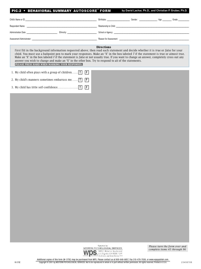 Pic-2 Autoscore Form | PDF | Social Psychology | Behavioural Sciences