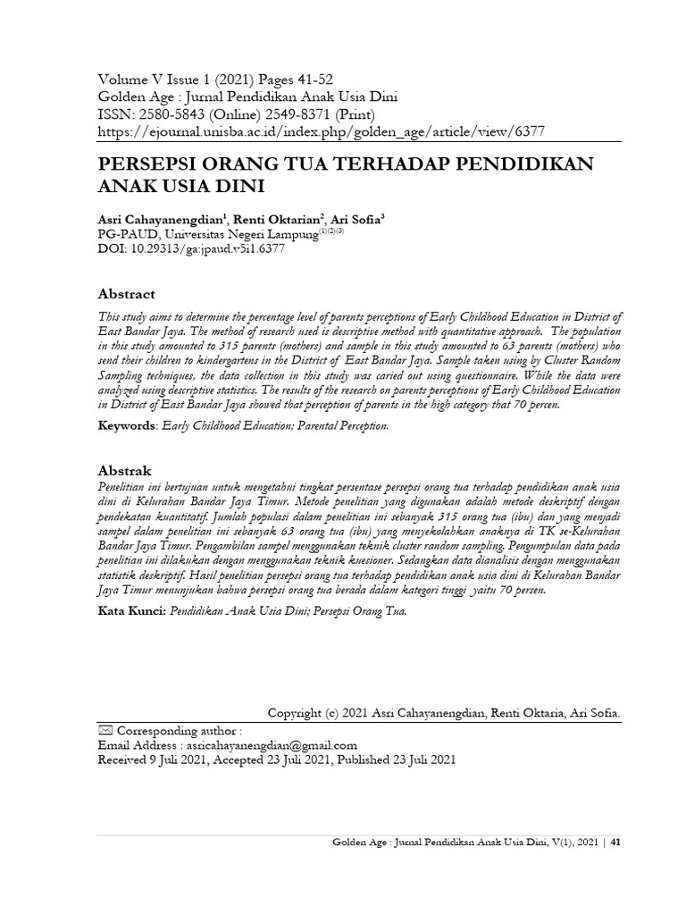 Persepsi Orang Tua Terhadap Pendidikan Anak Usia Dini | PDF