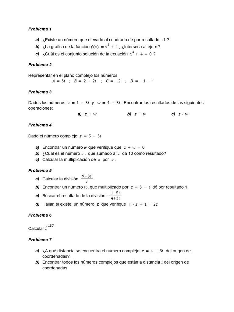 Problemas de Números Complejos | PDF