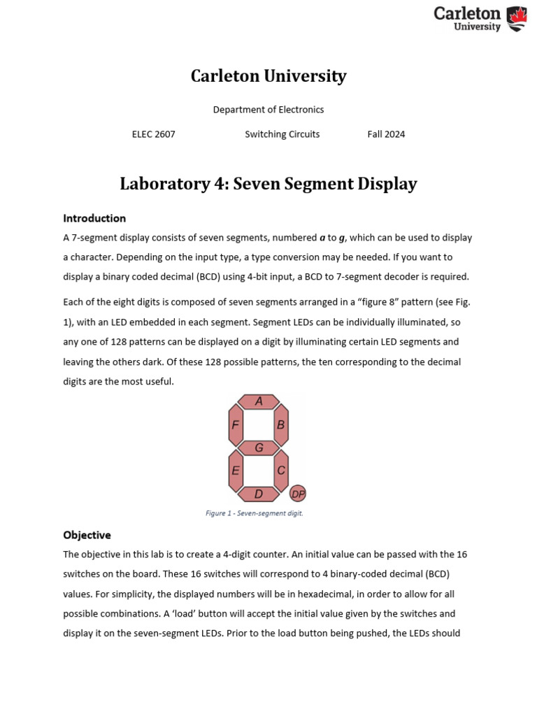 ELEC 2607 Lab4 Updated 2024 | PDF | Binary Coded Decimal | Anode