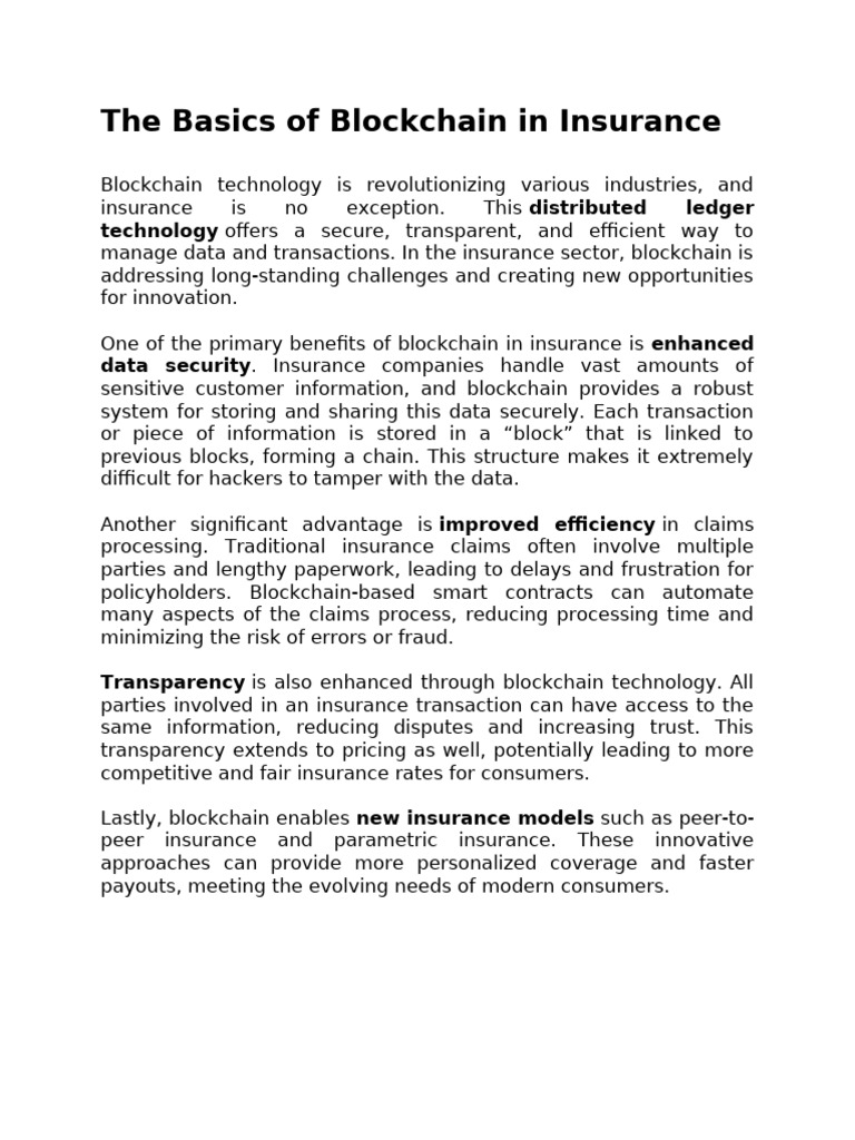 Blockchain's Role in Insurance Transformation | PDF | Insurance ...