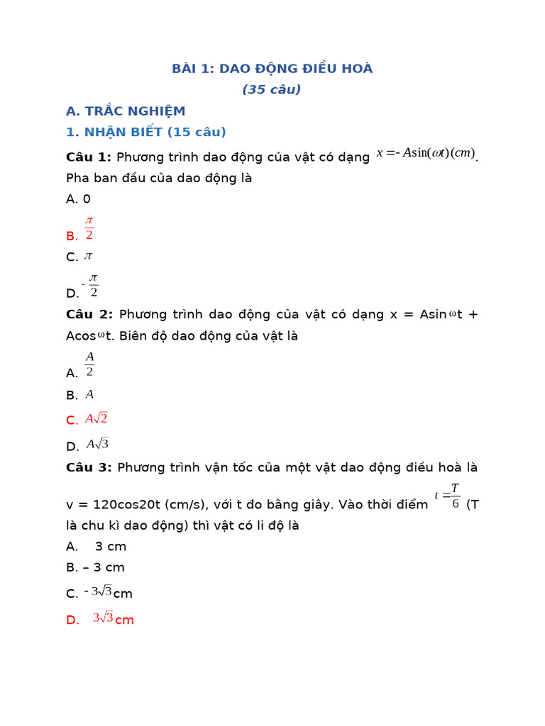 Bai 1 Dao Dong Dieu Hoa | PDF