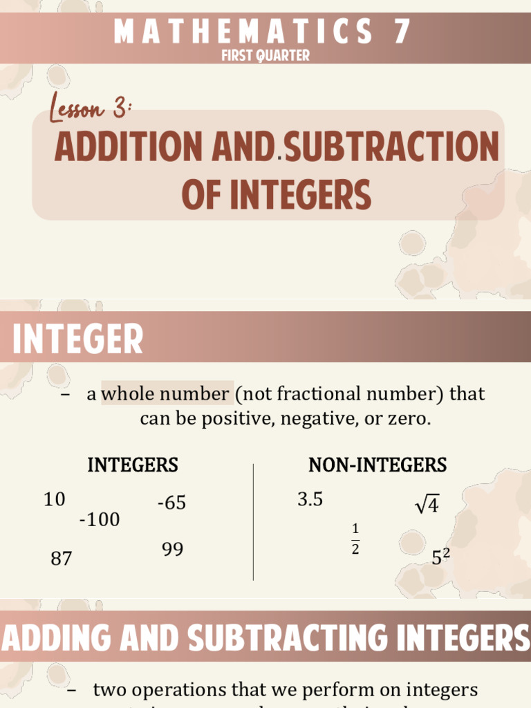 Addition and Subtraction of Integers | PDF | Teaching Methods & Materials