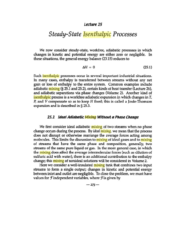 Haile-Lecture 25-Steady State Isenthalpic Processes | PDF