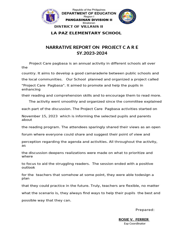 Project Care Pagbasa Narrative Report | PDF