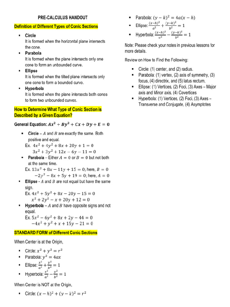 Prelim Handout Pre Calculus | PDF