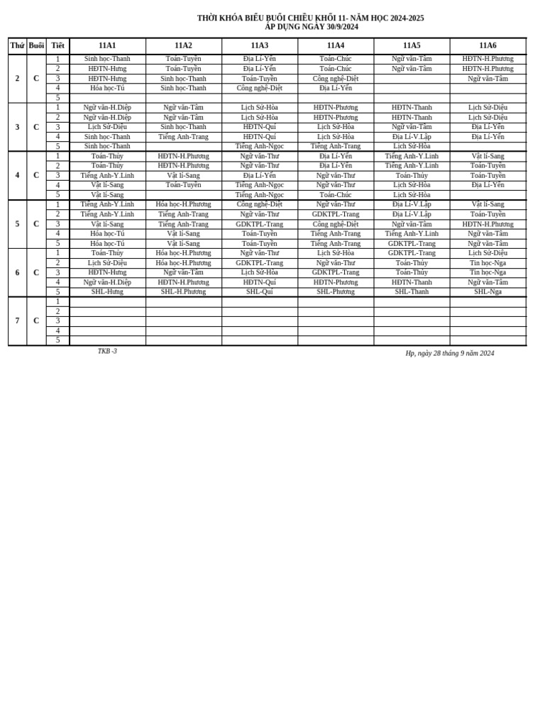 TKB Chinh Khoa K10-11-12 Lan 3 - Tuan 4-Ngay 30.9 | PDF