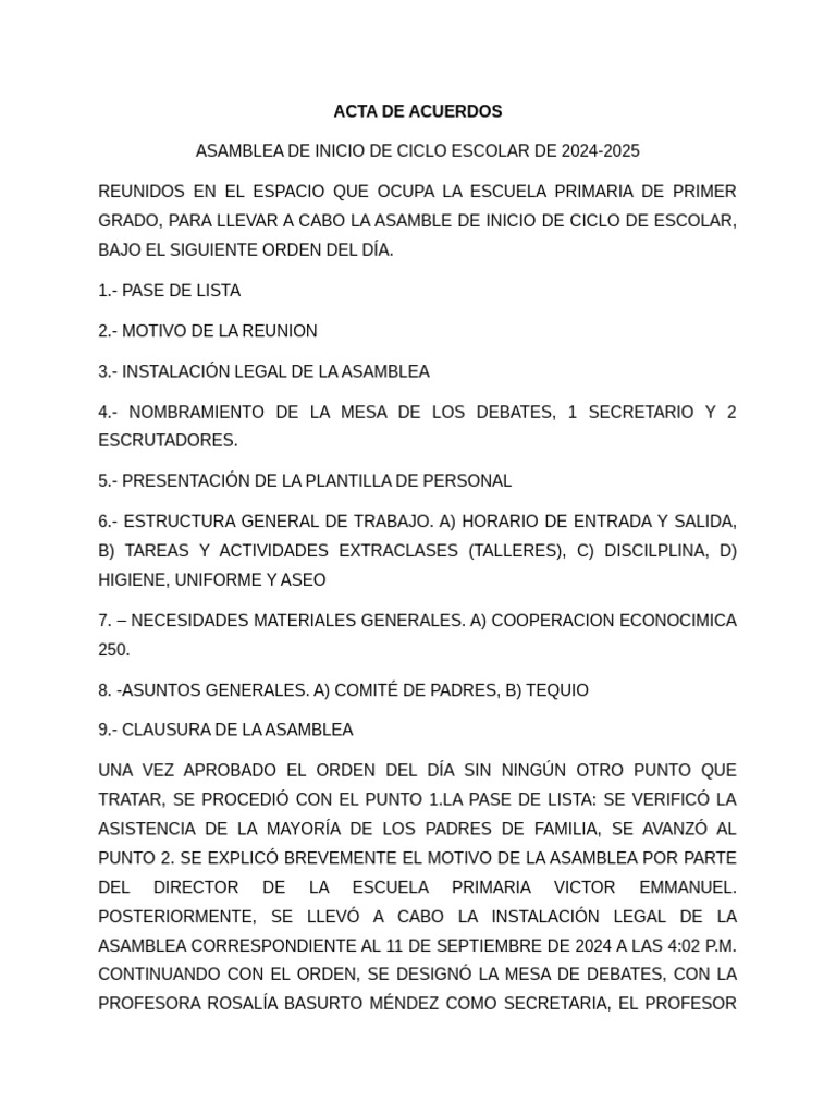 Acta de Acuerdos | PDF
