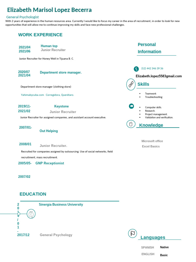 CV. Elizabeth English | PDF | Psychology