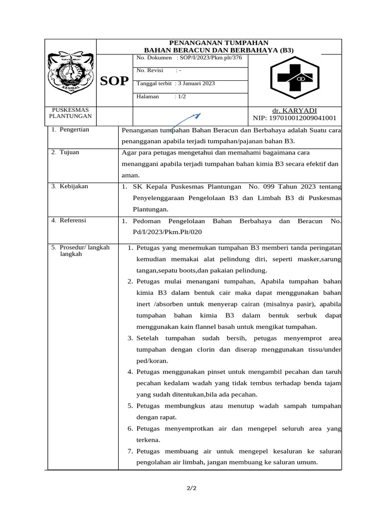 SPO Tumpahan b3 | PDF