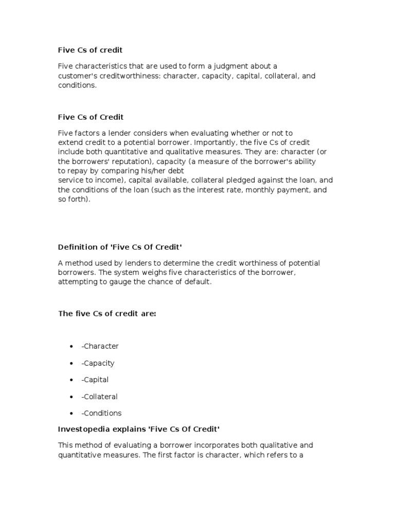 5cs Credit | Credit (Finance) | Loans