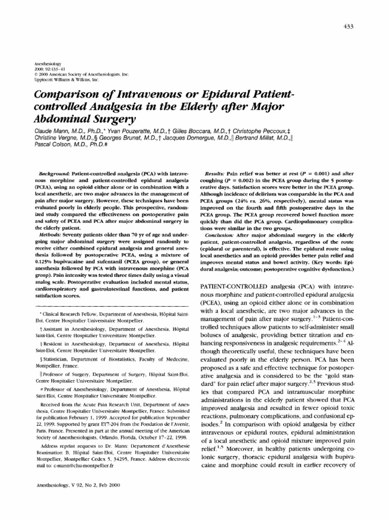 Mann2000 IV Vs Epidural PCA On Elderly Abdominal Surgery | PDF ...