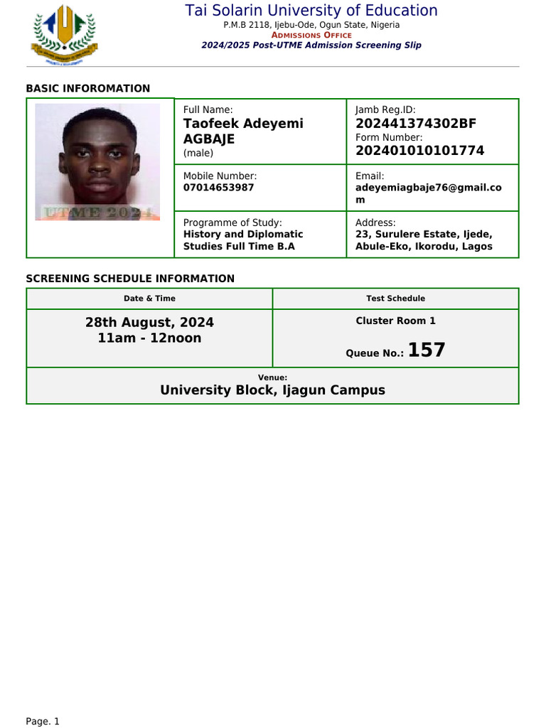 Screening Slip | PDF