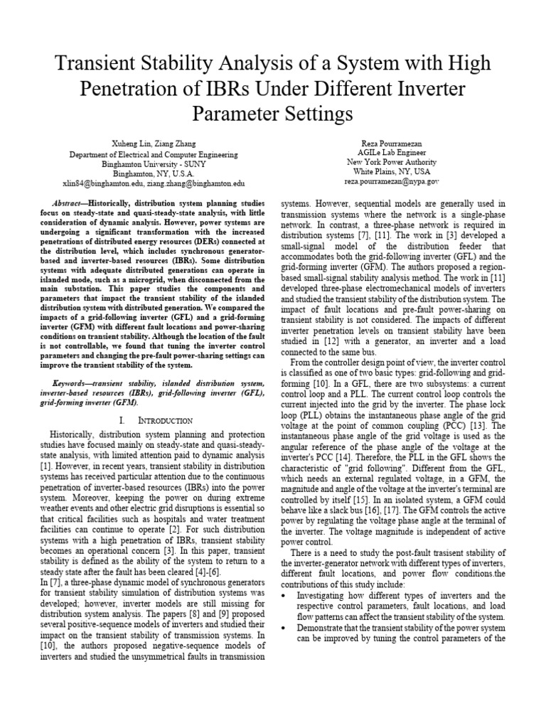 Transient Stability Analysis of A System With High Penetration of IBRs Under Different Inverter ...