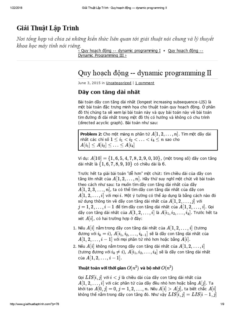 Day Con Lien Tiep Co Tong Lon Nhat Quy Ho CH Đ NG - Dynamic Programming II | PDF