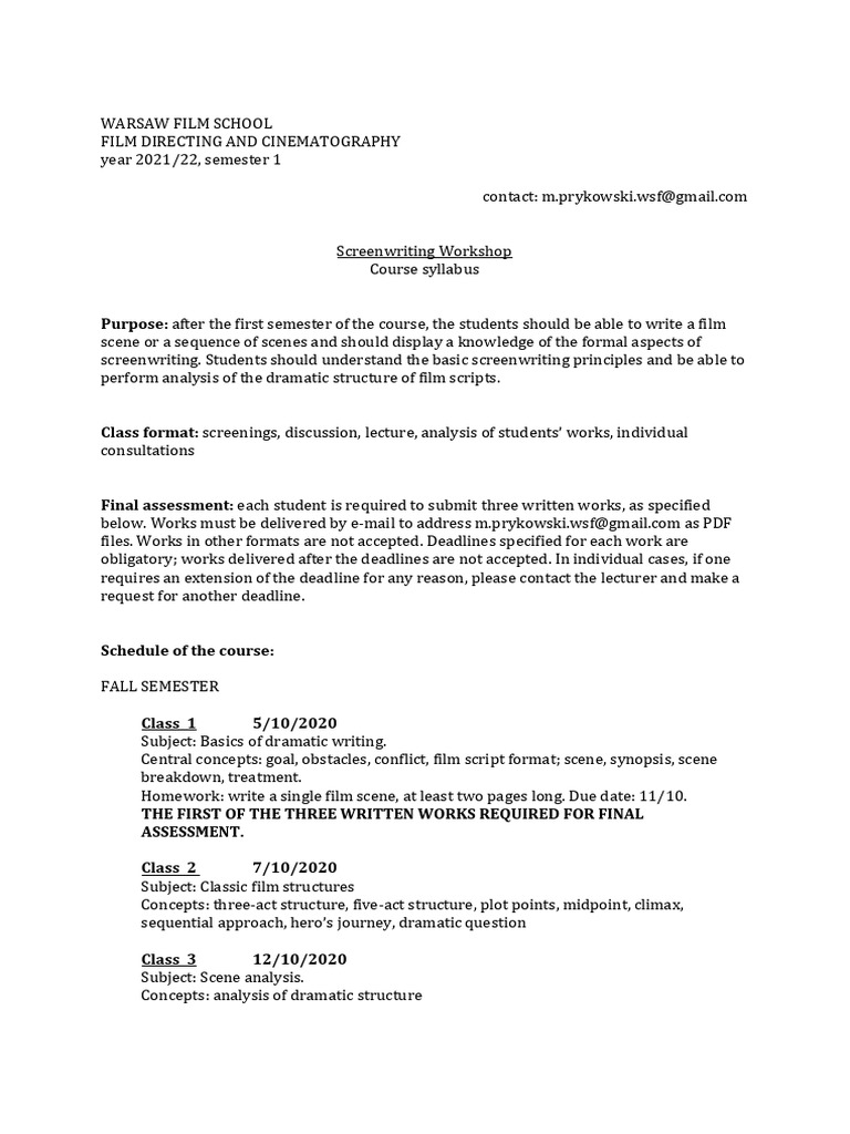 Course Syllabus 21-22 - 1st Semester FD&C | PDF | Screenwriting ...