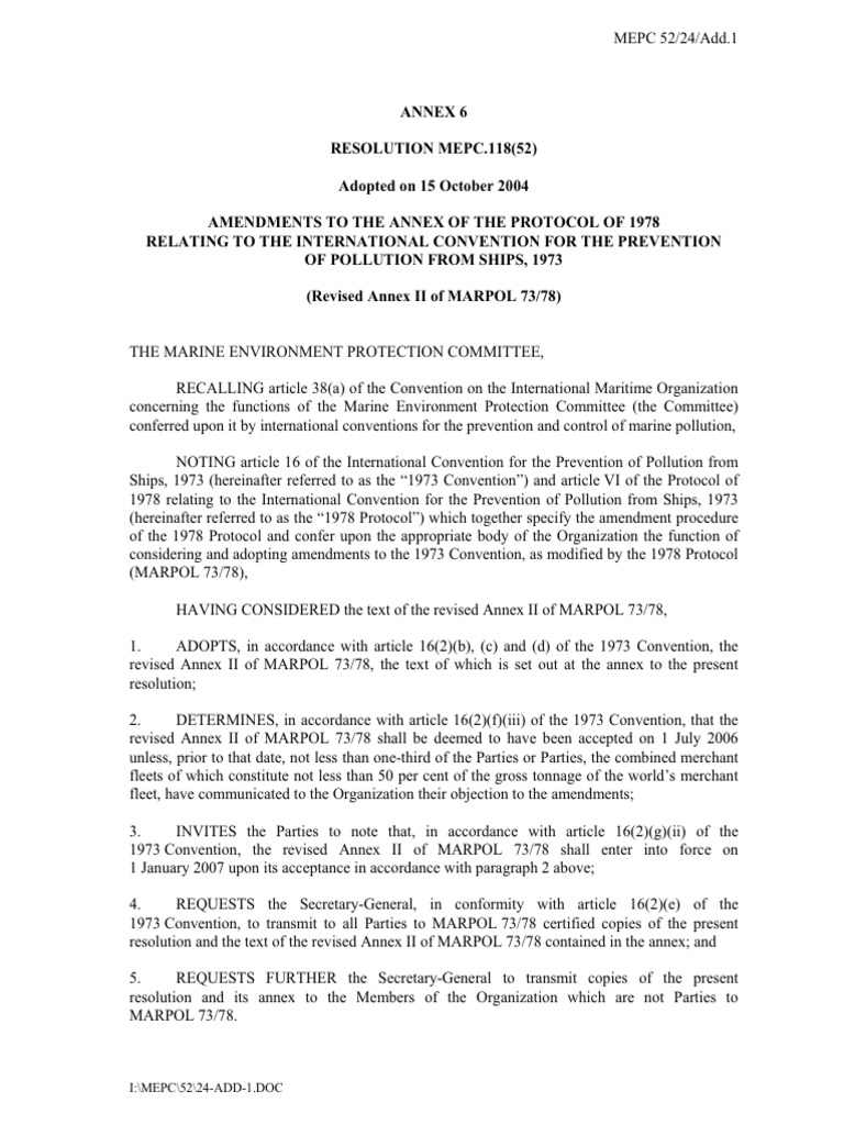 Annex II Noxious Liquid | PDF