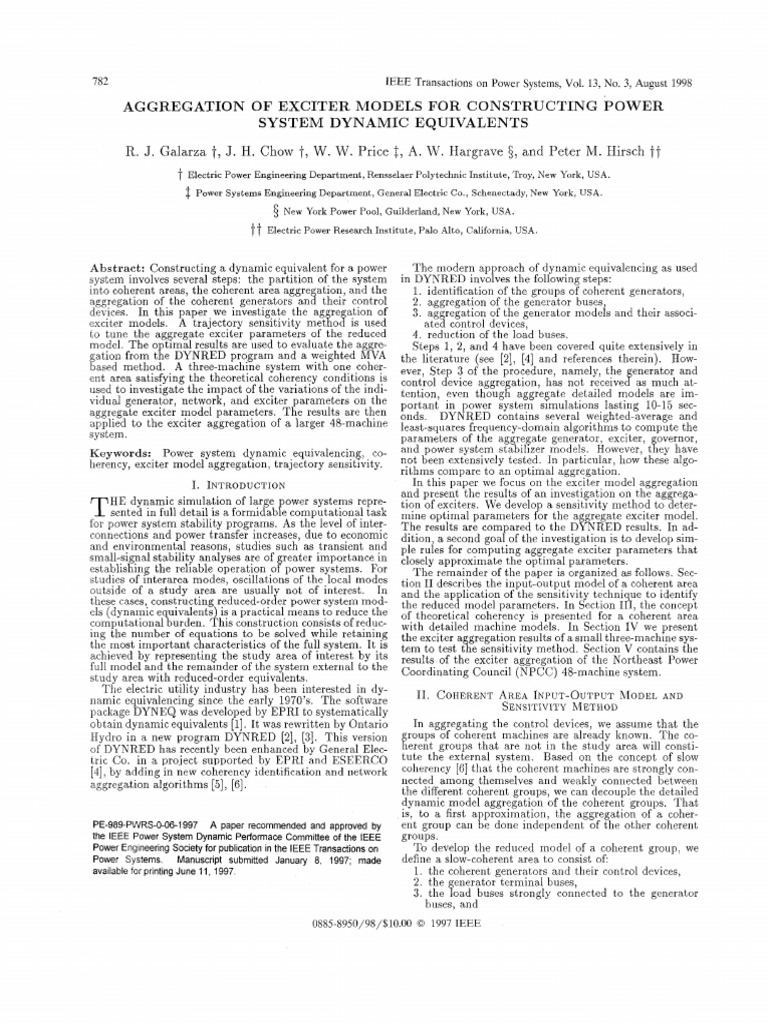 Aggregation of Exciter Models For Constructing Power System Dynamic Equivalents | PDF ...