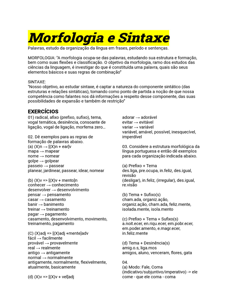 Morfologia e Sintaxe | PDF | Pronome | Tipologia linguística
