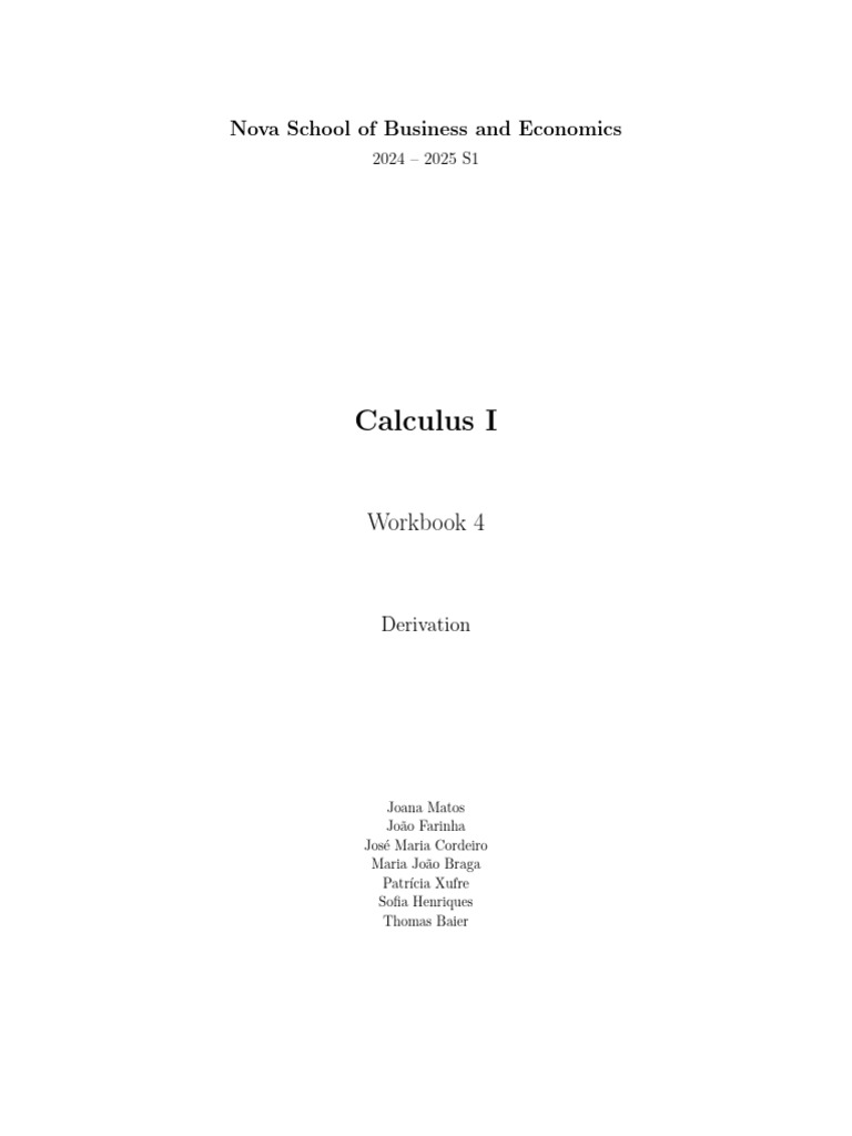 Calculus I 2024-2025 S1 Workbook 4 | PDF | Function (Mathematics) | Derivative