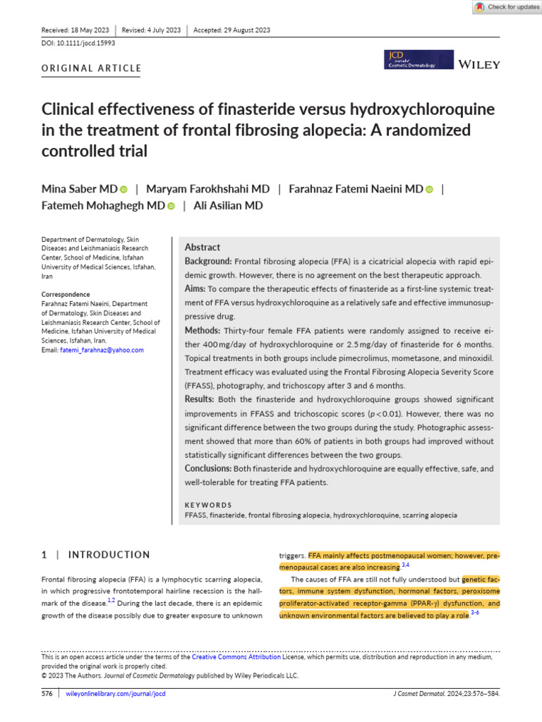 Clinical Effectiveness of Finasteride Versus Hydroxychloroquine in The ...
