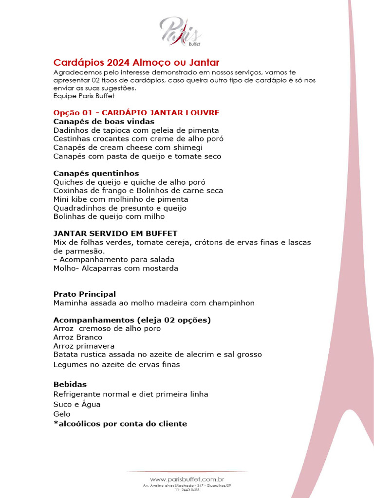 Paris Buffet - Almoço Ou Jantar Corporativo | PDF | Chef (culinária ...
