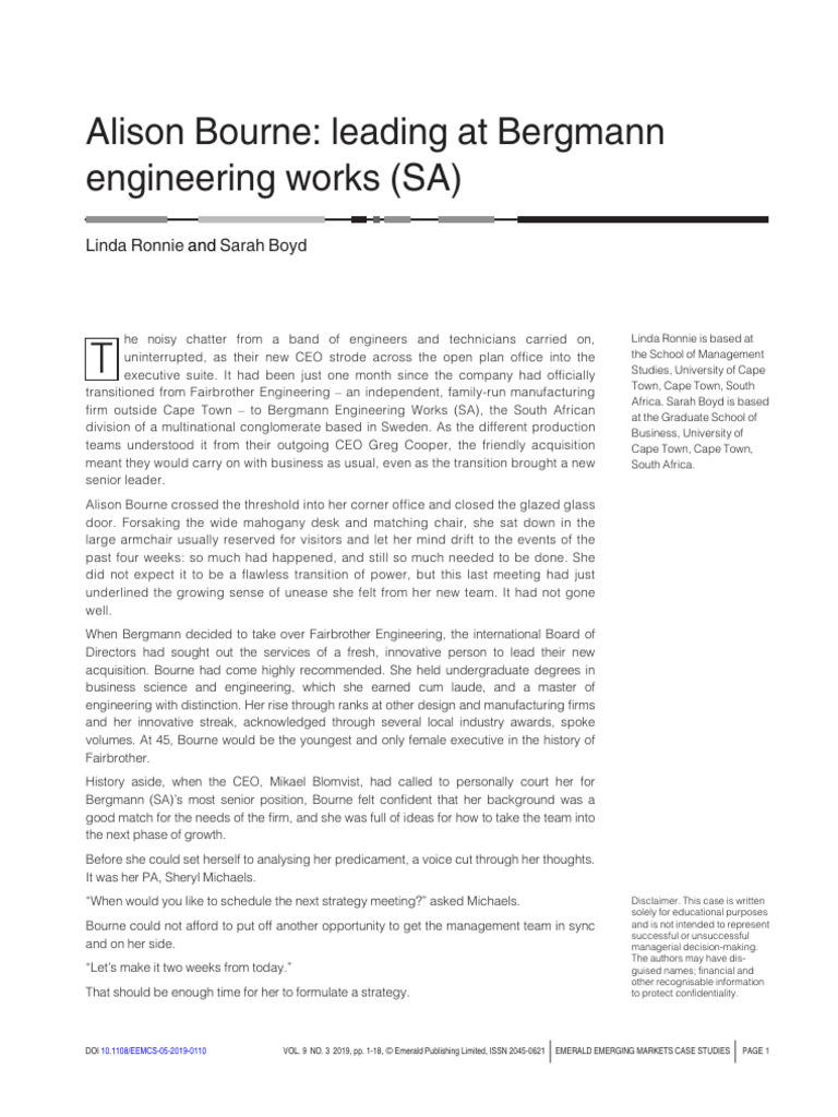 Alison Bourne - Topic 2 Case | PDF | Business | Social Psychology