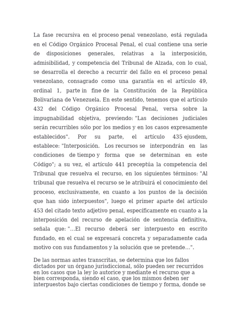 Fase Recursiva en el Proceso Penal Venezolano | PDF | Apelación ...