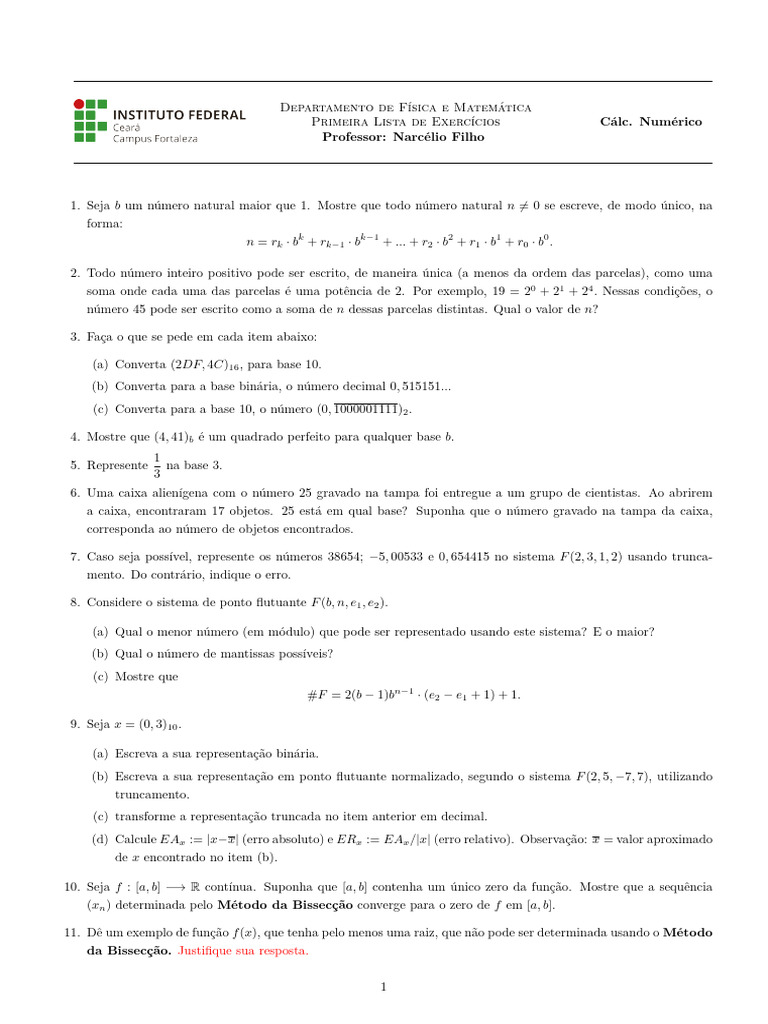 Lista 1 Calc Numerico | PDF | Números | Decimal