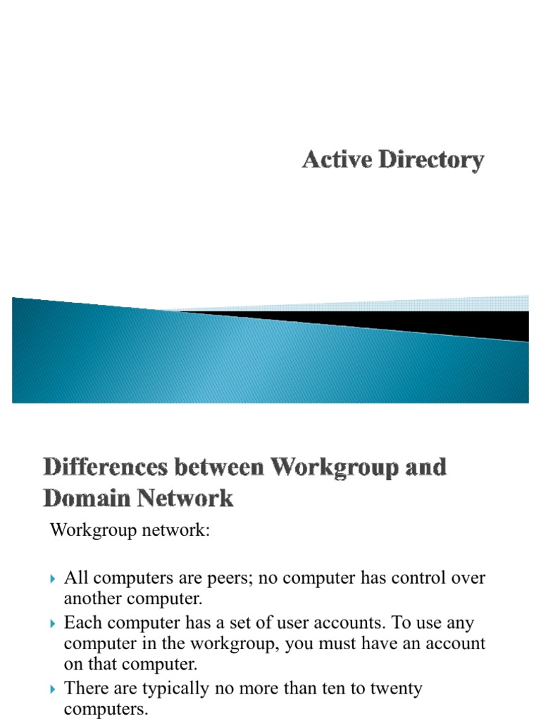 Workgroup vs Domain Network | PDF | Active Directory | Databases