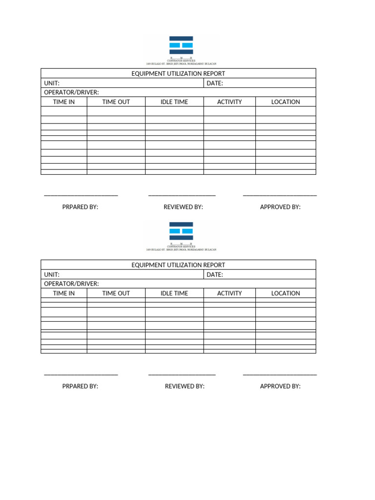 Equipment Utilization Report Template | PDF | Computers | Technology ...