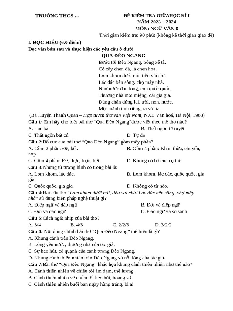 De KT Giua HK1 Van 8 KNTT de 2 | PDF