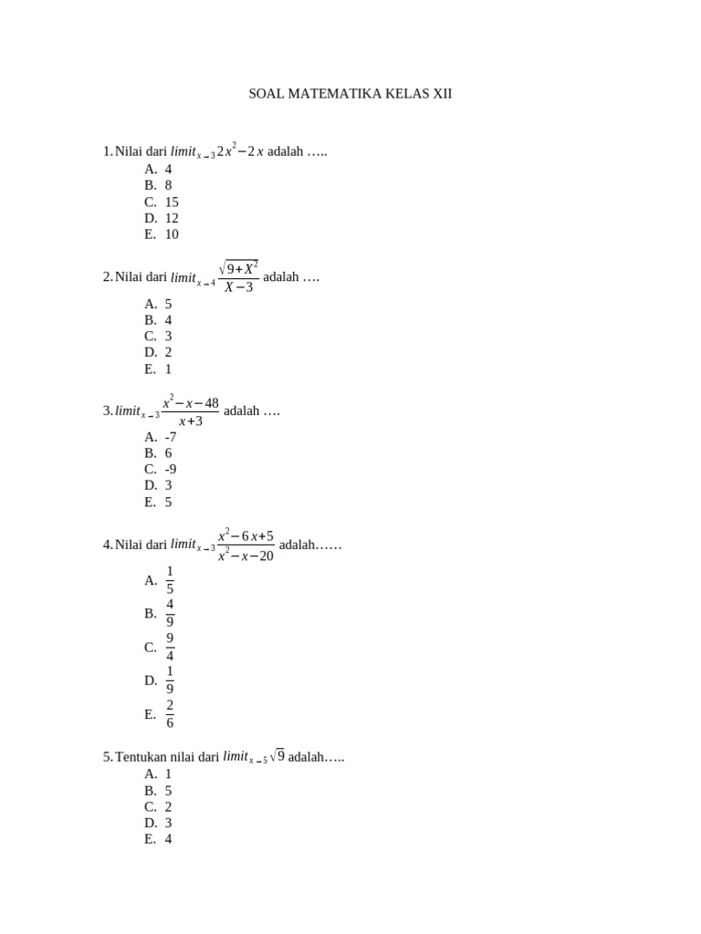 SOAL MATEMATIKA KELAS XII Ina | PDF