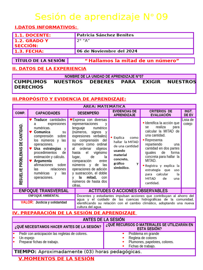 Sesión N°09-Matematica-Hallamos La Mitad de Un Número | PDF ...