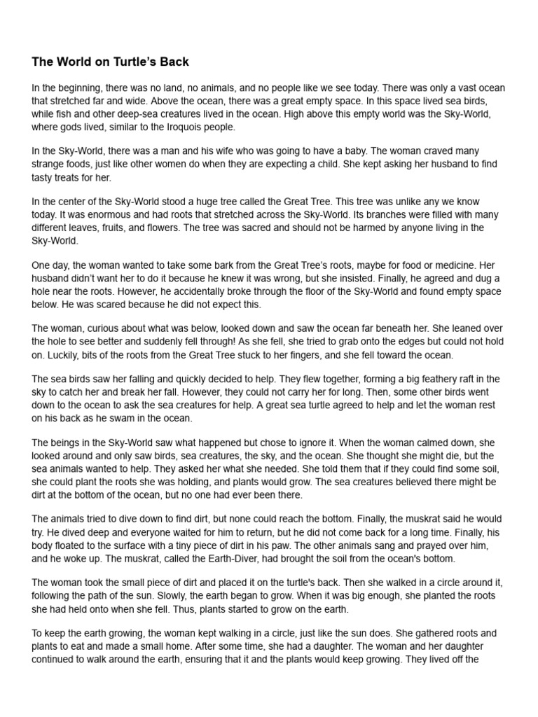 Leveled Text - The World On Turtle's Back | PDF | Sea | Trees