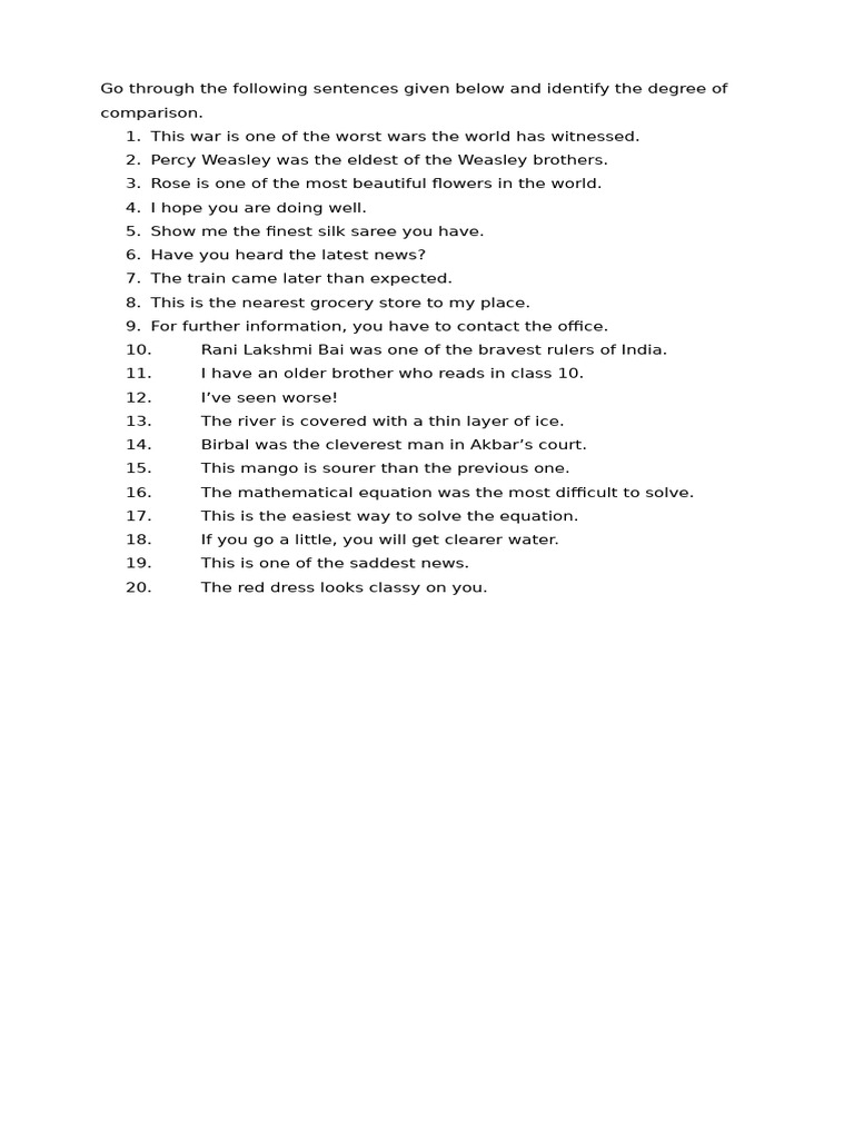 Degree of Comparison Examples | PDF