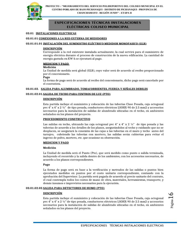 Especificaciones Tecnicas - Inst Elect - Coliseo Municipal | PDF | Conductor electrico | Diodo ...