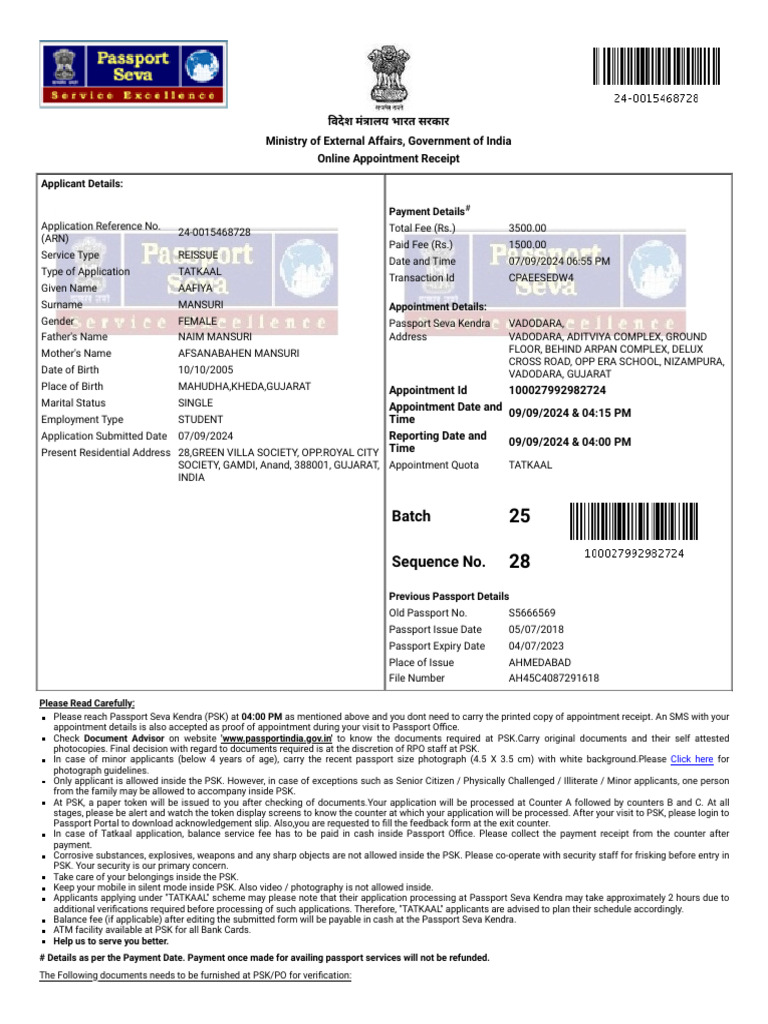 Tatkaal Passport Reissue Appointment | PDF | Passport | Government And ...