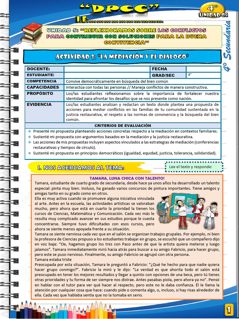 4° DPCC - Actv.03-Unid.5 2023 | PDF | Mediación | Conflicto (proceso)