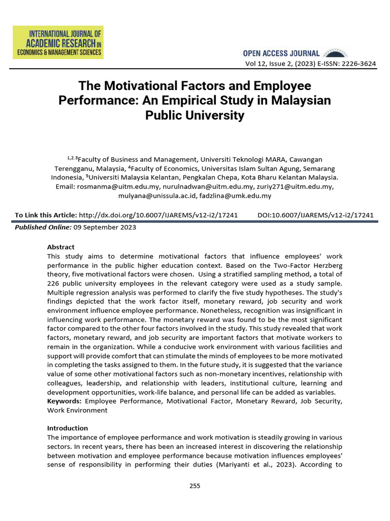 The Motivational Factors and Employee Performance An Empirical Study in ...
