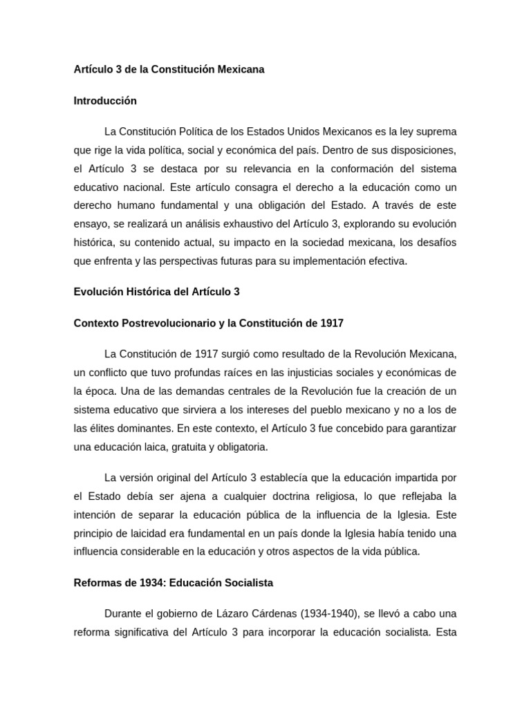Artículo 3 de La Constitución Mexicana | PDF | Inclusión (Educación ...