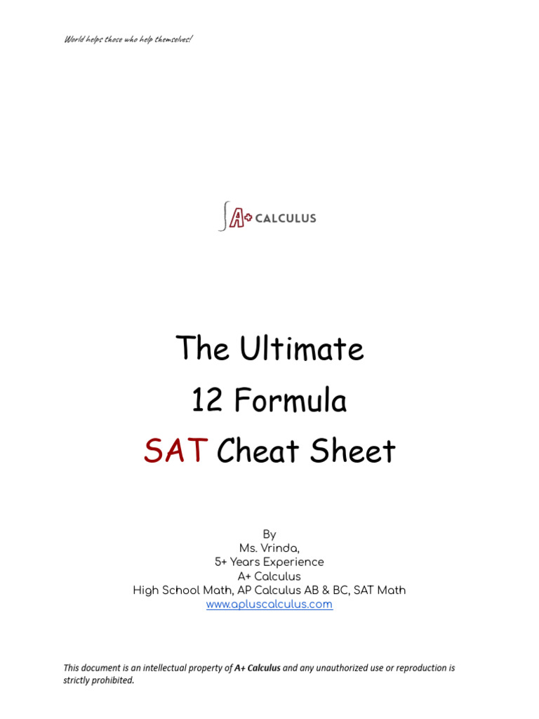 SAT Math Cheat Sheet by A+ Calculus | PDF | Calculus | Mathematics