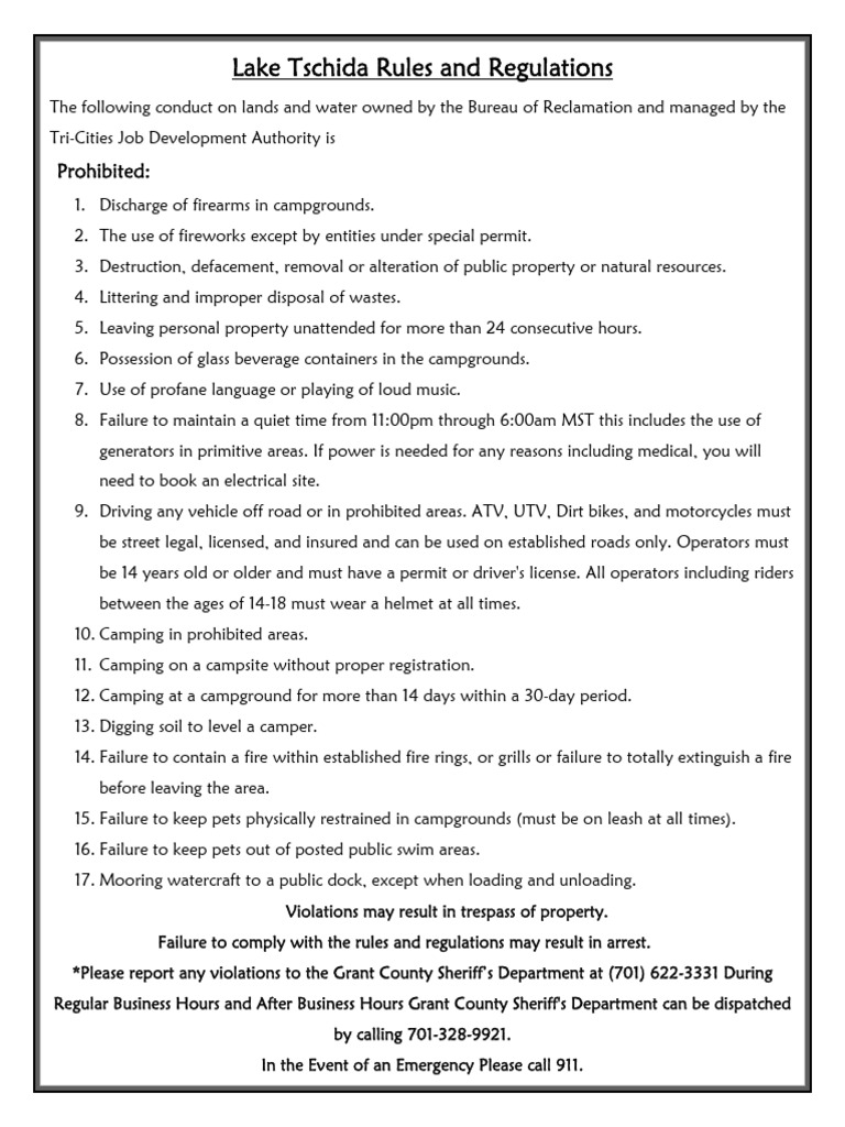 Lake Tschida Rules & Regulations Guide | PDF | Business | Home & Garden