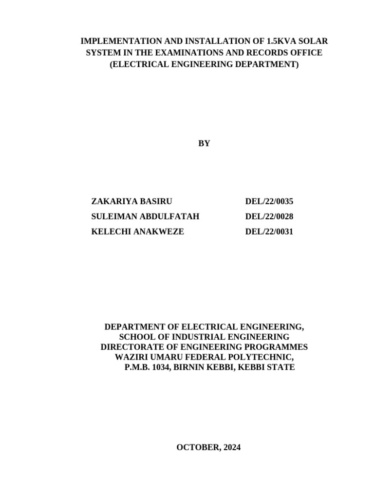 Zakariya Basiru Two | PDF | Photovoltaic System | Photovoltaics