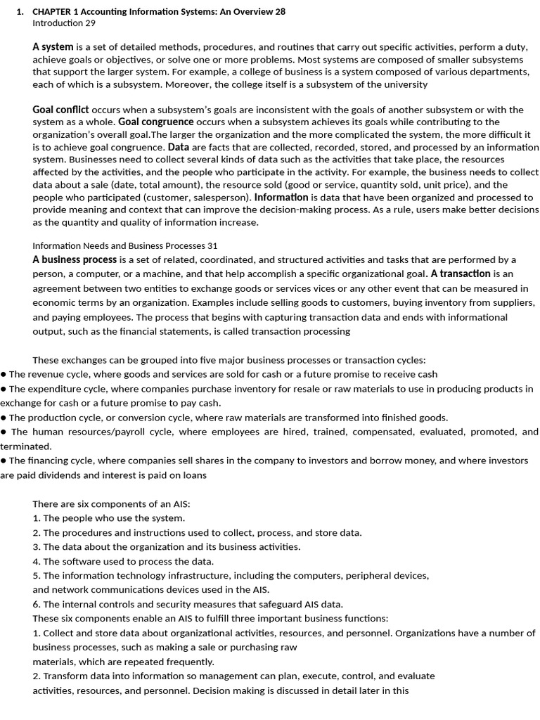 UTS CHAPTER 1 Accounting Information Systems | PDF | Databases | Internal Control