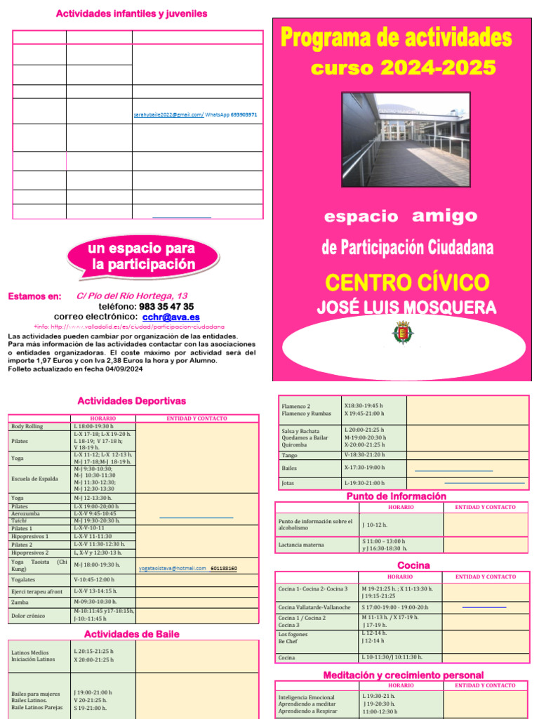 Folleto de Actividades CC José Luis Mosquera CURSO 24-25 | PDF