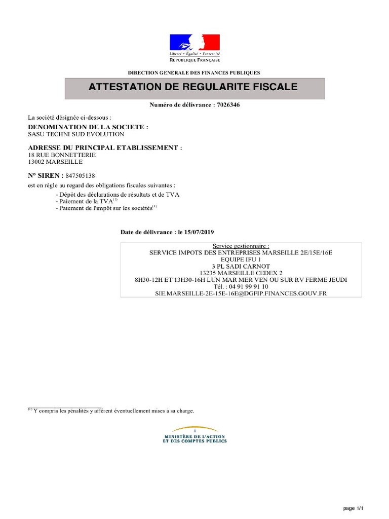 Attestation Fiscal | PDF